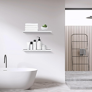 Meangood Floating Shelves Wall Mounted Set of 2, 17 inch Natural Bamboo Wood Wall Storage Shelves for Bedroom,Living Room,Bathroom, Kitchen White