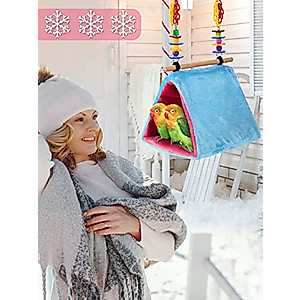 Winter Warm Bird Nest House, Double-Sided Birds Bed for Cage, Hammock Snuggle Hut with Chew Toy and Durable Wooden Stick for Cockatiels Parakeet African Grey Macaws Amazon Parrots