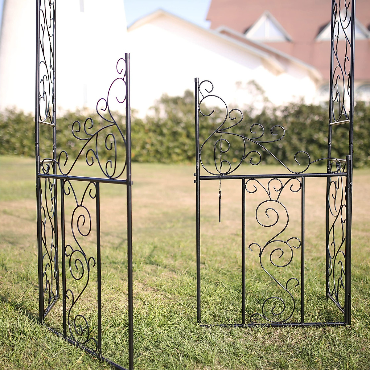 Better Garden Steel 7'5'' High x 4'2'' Wide Garden Arch with Gate, Garden Arbor for Various Climbing Plant, Outdoor Garden Lawn Backyard