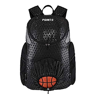 POINT3 Basketball Backpack Road Trip 2.0, Bag with Drawstring for Soccer, Volleyball & More, Compartments for Shoes, Water, & Clothes, Water Resistant Equipment Bag, Unisex Sports Backpack - Black