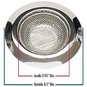 Keeney K820-33 2 Pcs Stainless Steel Kitchen Sink Drain Strainer Wide Rim 4.5" Diameter (Large) Anti Clogging Technology (2 Piece)