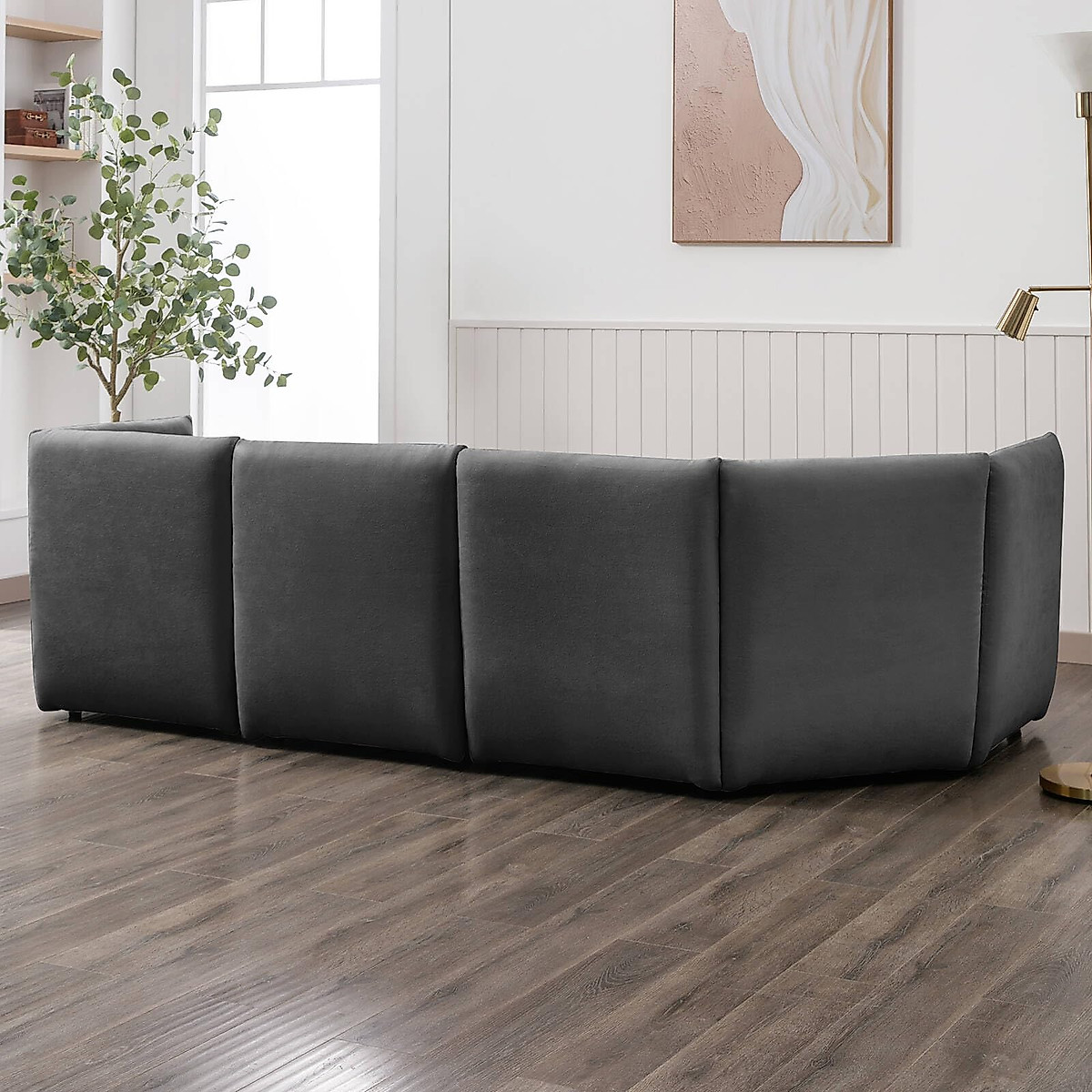 CECER Curved Sectional Sofa Couch Modern Modular Sofa with Adjustable Armrest and Backrest Upholstered Velvet 4 Seater Couches Modern Sofas Chair for Living Room Apartment Office - Dark Grey