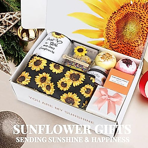 Sunflower Gifts for Women, Fabulous Birthday Gifts Baskets for Women Daughter Mom Sister Best Friend, Care Package with Sunflower Tumbler Bath Bombs Necklace Bracelet Jewelry Dish Socks