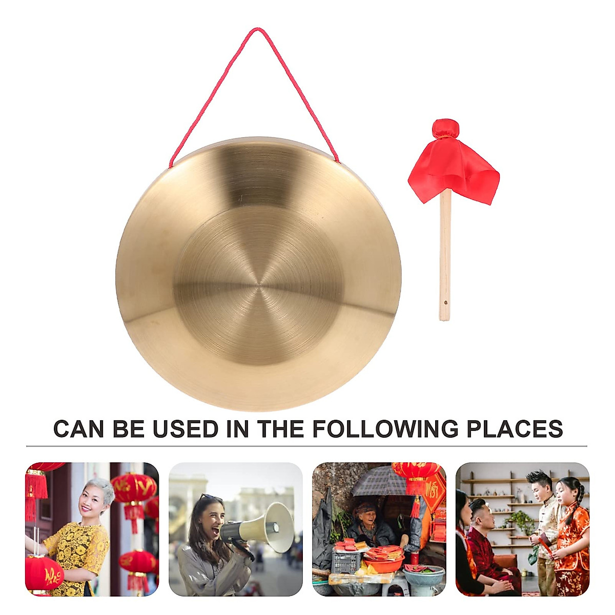 Generic Gong with Mallet, 32 cm/12.59inch Tam Tam Gong Traditional Chinese Percussion Instrument, Copper Decorative Chau Gong for Home, Office(42O43FLA148)
