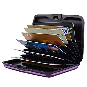 Coco Rossi Mini Credit Card Holder for Women,RFID Blocking Slim Hard Card Case ID Case Travel Wallet, Dark Purple.
