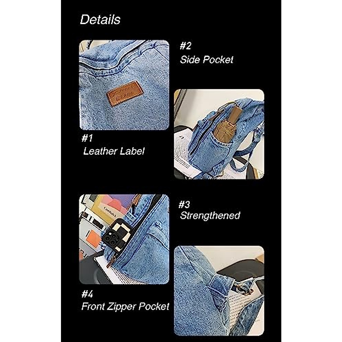 JHTPSLR Preppy Backpack Denim Backpack Casual Vintage Aesthetic Backpack Cowboy Backpack Daypack Book Bags Backpack Supplies (Light Blue)