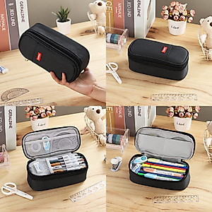 Dugio Big Pencil Case Large Capacity Pencil Bag with Zipper Pencil Pouch for Boys Girls Kids Adults Stationery Pencil Pen Case Organizer for School Office Black