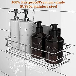 WECVLAG Shower Caddy Organizer Stainless Steel Bathroom Shelf Holder with Adhesive Hooks No Drilling Rustproof Bathtub Shelves 2 Pack Wall Mounted Storage Racks for Kitchen