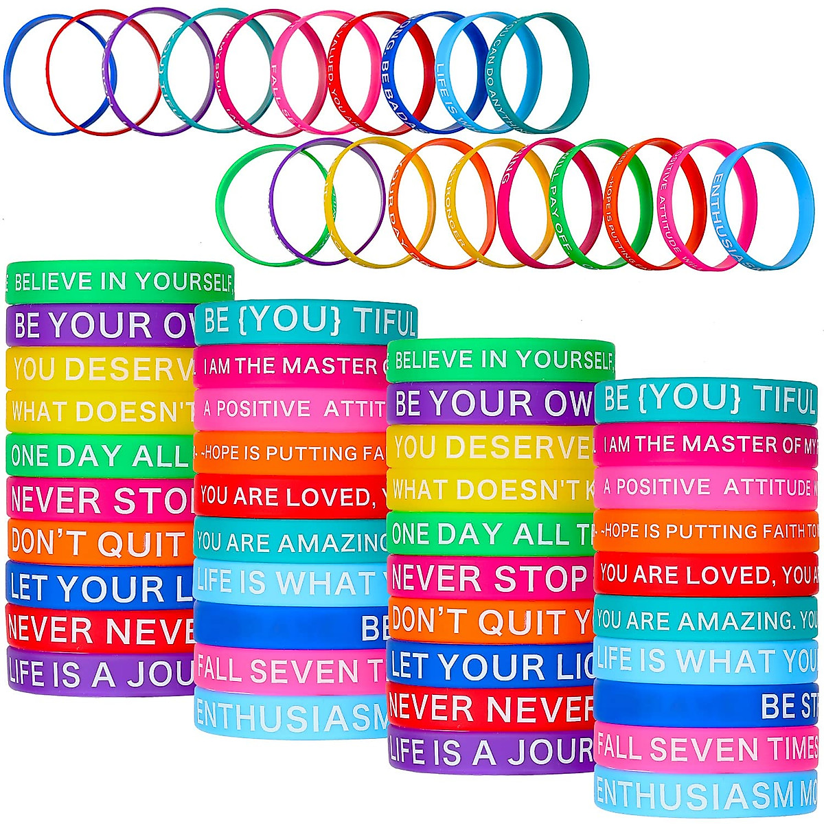60 Pieces Motivational Quote Rubber Wristbands Colored Inspirational Silicone Bracelets Stretch Unisex Wristbands for Women Men Gifts, 20 Styles