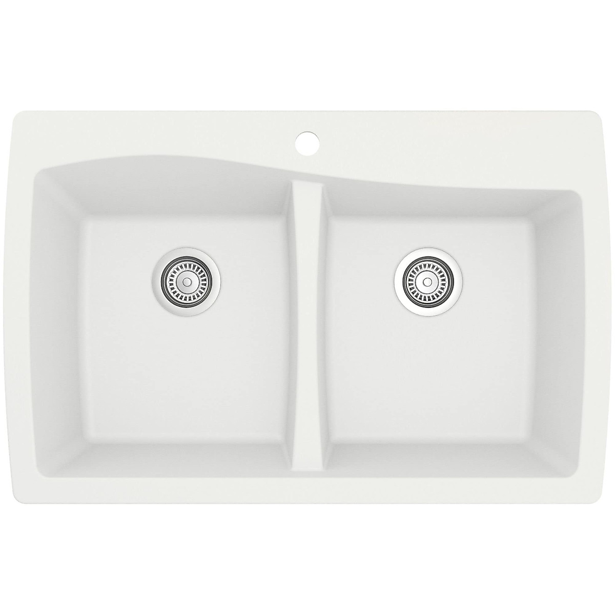 Karran QT-720 Drop-In Quartz Composite 34 in. 1-Hole 50/50 Double Bowl Kitchen Sink Kit in White