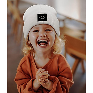 Doovid Baby Beanie Hats Smile Face Knit Winter Hats for Toddler Boys and Girls Warm Beanie Baby Black