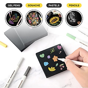 Black Sticky Notes and Gel Pens for Black Paper | 12 Metallic Pens for Black Paper, Including White Gel Pen, Gold and Silver | 3x3 Unique Sticky Notes 500ct | Gel Pens and Black Sticky Notes