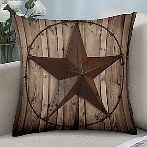 RURALS Set of 2 Western Country Barn Wood Star Decorative Pillow Covers 18x18 Inch Cozy Soft Throw Pillowcase Square Couch Cushion Cover for Home Decor Sofa Living Room Bed Car