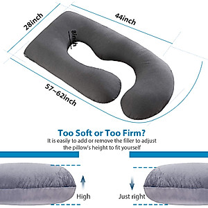 Victostar Pregnancy Pillow,57 inches U Shaped Maternity Pillow with Removable Cover Full Body Pillow Support for Back, HIPS, Legs, Belly (Black Gray)