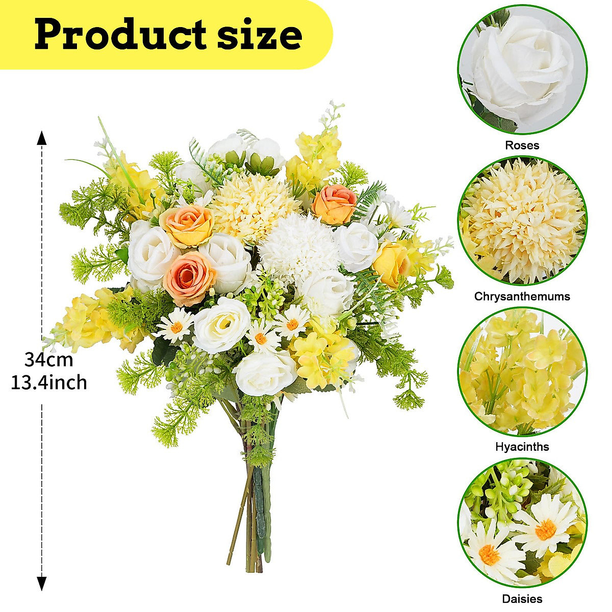 HO2NLE 2pcs Artificial Flowers Silk Daisy Plastic Chrysanthemum Outdoor Fake Flowers Faux Plastic Chrysanthemum for Home Wedding Hanging Garden Porch Window Box Décor Yellow
