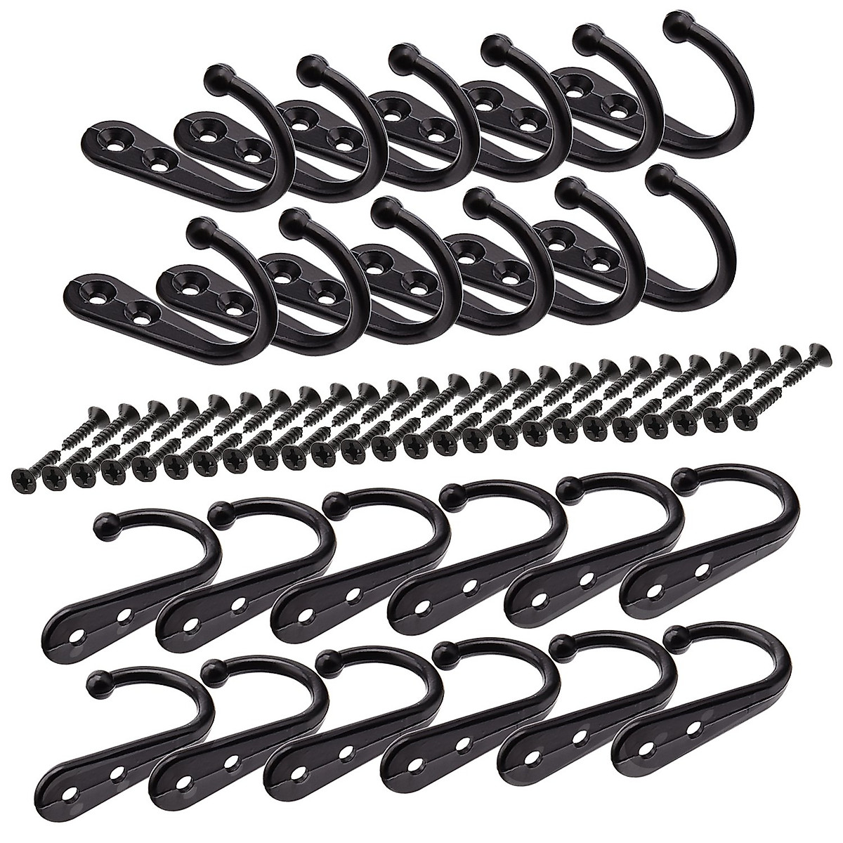 Sunmns 24 Pieces Coat Hooks Single Wall Mounted Robe Hook Vintage Hanger and 50 Pieces Screws (Black)