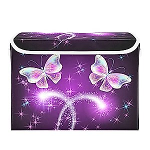 innewgogo Butterflies Firework Star Storage Bins with Lids for Organizing Foldable Storage Box With Lid with Handles Oxford Cloth Storage Cube Box for Toys