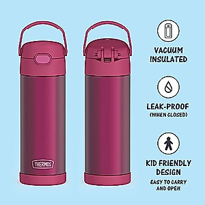 THERMOS FUNTAINER 16 Ounce Stainless Steel Vacuum Insulated Bottle with Wide Spout Lid, Rosewoood