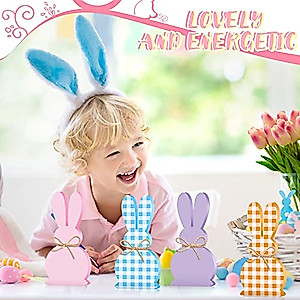 6 Pcs Easter/Spring Bunny Table Wooden Signs Bunny/Flower Shaped Easter Decor Wood Bunny Easter Office Decorations Farmhouse Wooden Decor Rabbit/Flower Shape Spring Decor with Rope (Stand Style)