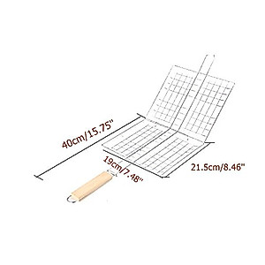 ISKYBOB Portable Barbecue Grilling Basket BBQ Net with Wooden Handle