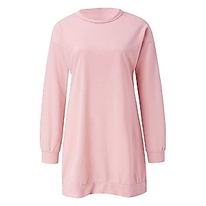 Shakumy Women Long Sleeve Elegant Tunic Dress Casual Loose Crew Neck Plain Pullover Tops Sweatshirts Sweater Dress Dress