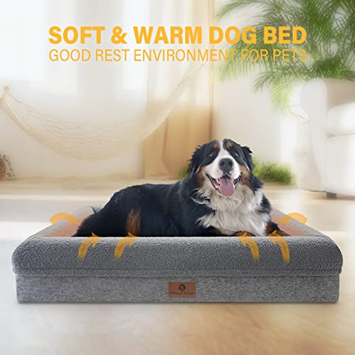 Hygge Hush Dog Beds for Large Dogs, Orthopedic Large Dog Bed Memory Foam Soft Portable Pet Sofa Waterproof Dog Bed Durable Pet Bed with Non-Skid Bottom and Washable Removable Cover