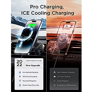 LISEN for MagSafe Car Mount Charger, [Ice Cooling Charging] 15W Wireless Phone Car Charger Mount, Hands Free iPhone Car Holder Mount Fit for iPhone 14 13 12 Pro Max Plus Mini MagSafe Case