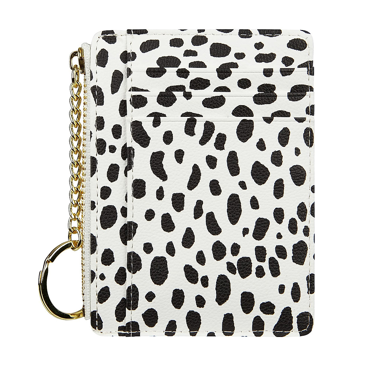 Women's 8 Cards Slim Minimalist Card Holder Coin Changes Purse Keychain Front Pocket Wallet, White Dot