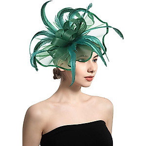 ORIDOOR Sinamay Fascinator Flower Feathers Pillbox Hat Headband Hair Clips for Derby Cocktail Wedding Tea Party A Green,One Size