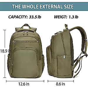 BLUEFATTY Laptop Backpack For Women Men Fits 17 Inch Waterproof Large Computer Backpack 33L Travel Backpack Lightweight Commute Bag For Hiking Work Gym(Green)