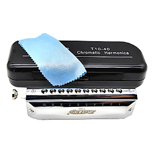 10 Holes 40 Tones Professional Chromatic Harmonica Key of C, Music instruments for adults, Harmonicas for adults,Professional Player, Students and beginner(Silver)