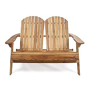 Christopher Knight Home Malibu Outdoor Acacia Wood Adirondack Loveseat, Natural Stained