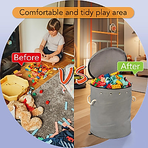 Toy Storage Basket + Play Mat for Kids Toy Chest Organizer Kids Toy Storage Organizer Foldable Big Storage Bins with Lids Large Toy Box for Boys Girls Toy Holders for Kids Rooms Nursery (Gray)