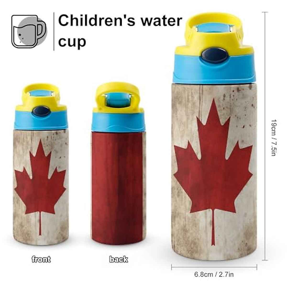 Stainless Steel Water Bottles Retro Canada Flag Travel Water Cups with Handle And Silicone Straw Drinking Cup with Leak Proof Lid Thermo Travel Mug for Women Men