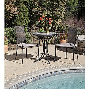 Home Styles Small Outdoor Bistro Table with Marble Tiles Design Table Top Constructed From Powder Coated Steel, Black, 27.5Lx27.5Dx30H