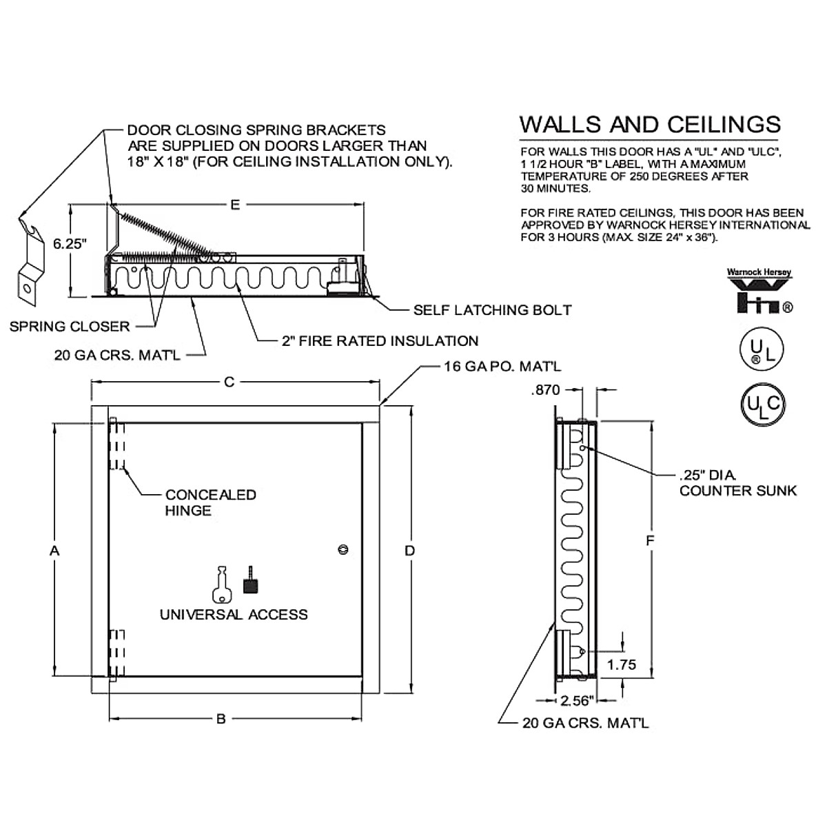 Best Access Doors AMZ-BA-FW-5050, Fire-Rated Insulated Access Door with 1" Flange, for Walls and Ceilings, 20-Gauge Prime Coated Panel, 16-Gauge Mounting Frame, 2" Thick Insulation, Concealed Hinge