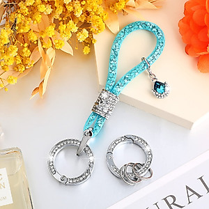 Frienda 1 Piece Crystal Bling Car Keychain for Women Glitter Rhinestone Ring Strap Fob Car Key Chains DIY Crafts (Lake Blue)