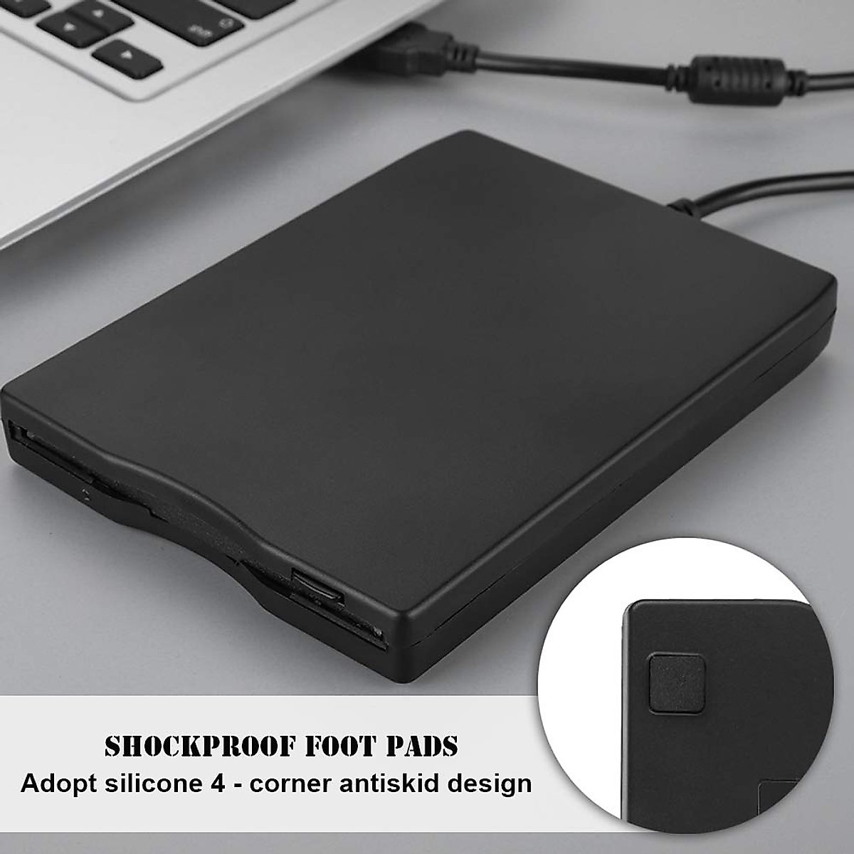 1.44 MB External USB FDD Floppy Disk Drive for PC Laptop , Floppy Diskette Disk Drive Notebook | Black USB External Floppy Diskette with Shockproof Footrest