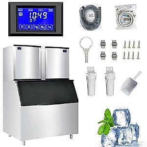 Commercial Ice Maker, 2000 Lbs/24H Industrial Ice Maker Machine with 1003 Lbs Ice Storage, Vertical Ice Maker Machine, Air Cooled Stainless Steel Ice Cube Maker for Commercial and Home Use