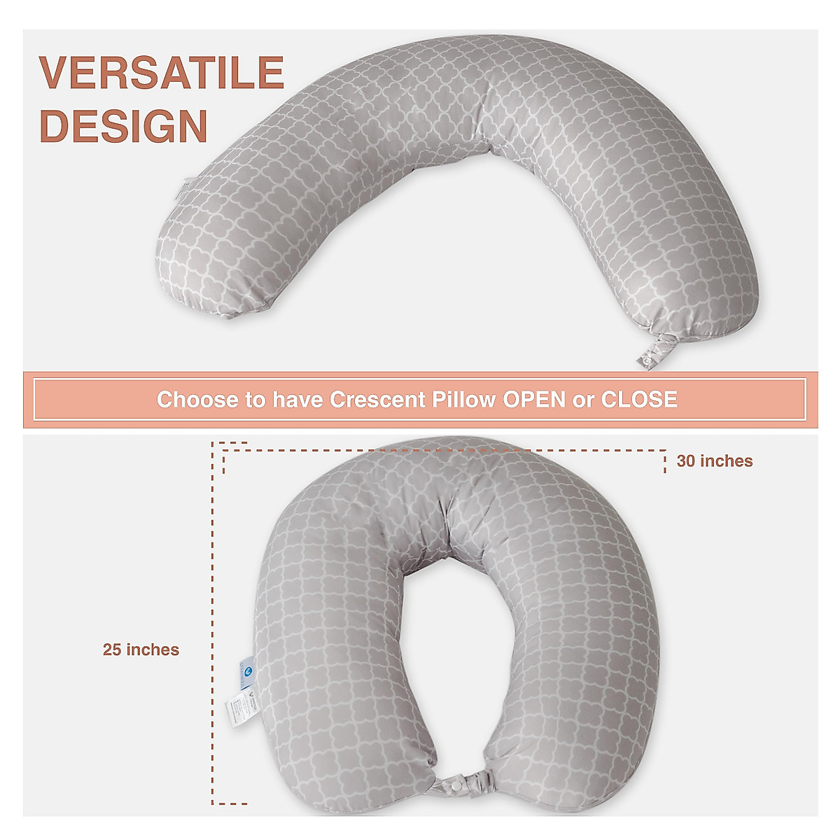 Pharmedoc Crescent Pregnancy Pillows - Body Pillow for Adults - Side Sleeper – Maternity and Nursing Pillow Breast Feeding - Pregnancy Must Haves - Arabesque Grey