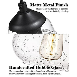 ELYONA Industrial Pendant Light Bubble Glass Kitchen Island Hanging Pendant Light Fxiture Modern Hand Blown Seeded Glass for Farmhouse Dining Room Bar Bedroom Living Room 8 inch Diam Black