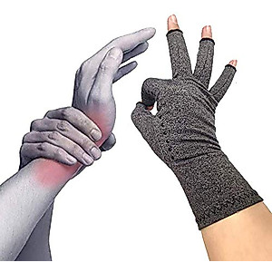 LingFei Copper Compression Cotton Arthritis Gloves. Best Copper Infused Glove for Arthritis Hands, Arthritic Fingers, Carpal Tunnel, Computer Typing, Hand Support. Fingerless for Women and Men (Large)