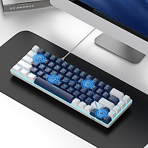 MageGee Portable 60% Mechanical Gaming Keyboard, MK-Box LED Backlit Compact 68 Keys Mini Wired Office Keyboard with Blue Switch for Windows Laptop PC Mac - Blue/White