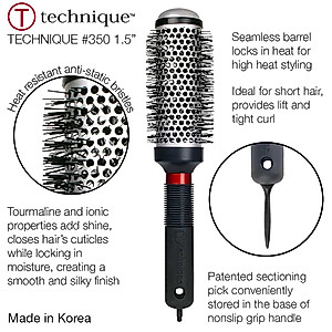 Cricket Thermal Hair Brush #350 1.5” for Blow-Drying, Curling, and Styling – Heat-Retaining Barrel with Anti-Static Tourmaline Bristles, Round Thermal Brush, Ideal for All Hair Types