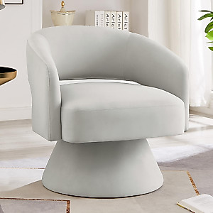 24KF Modern 360 Degree Swivel Accent Chair Armchair, Comfy Velvet Barrel Chair for Living Room Bedroom,Round Swivel Accent Chair Corner Chair for Nursery-Gray