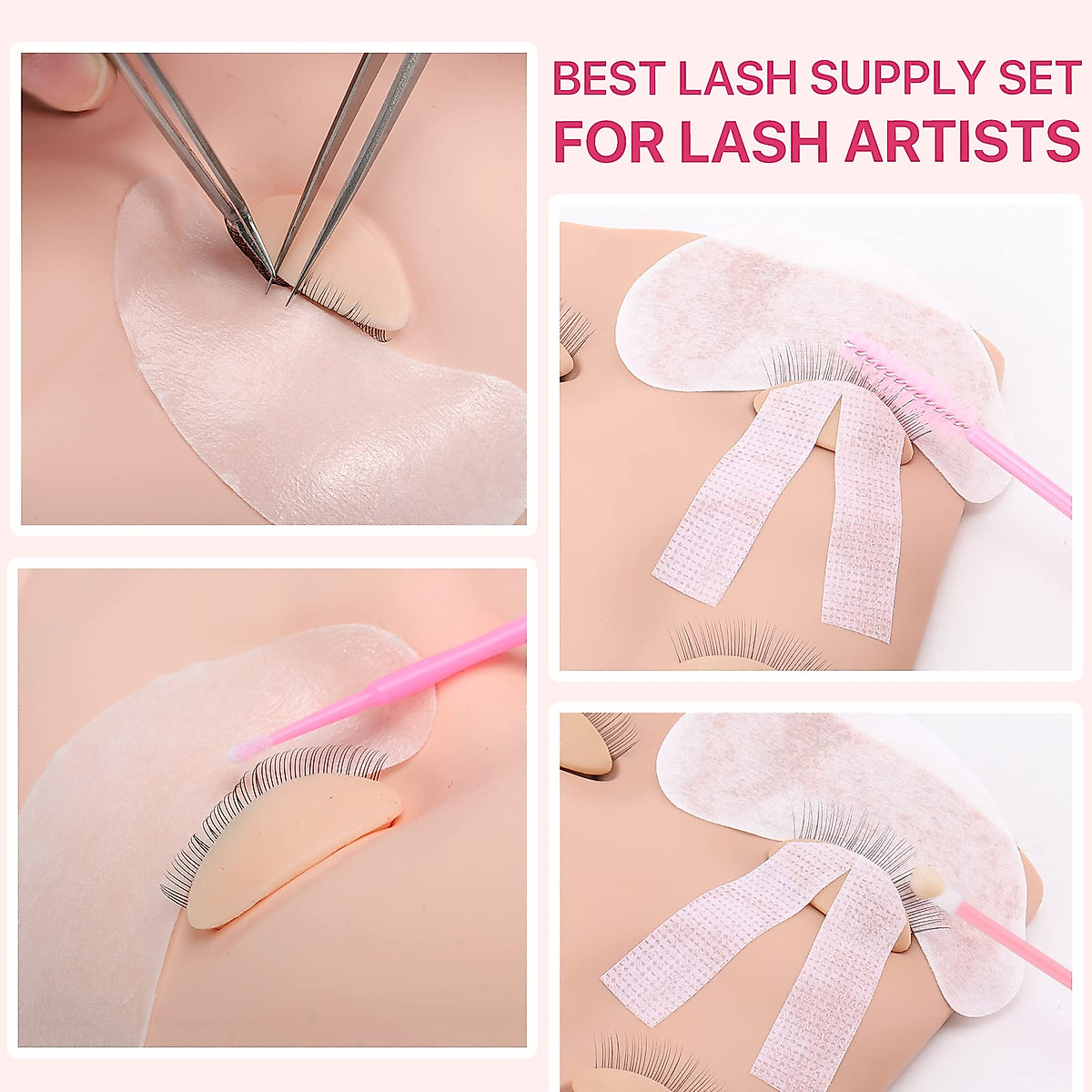 Pretty memory Lash Extension Supplies Eyelash Extension Kit, Lash Mannequin Head with Removable Eyelids Silicone Practice Set for Makeup and Eyelash Graft