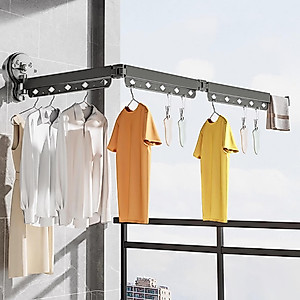 HEILAIYI Suction Cup Clothes Drying Rack,Drying Rack Clothing Wall Mounted,Laundry Drying Rack,Foldable,Collapsible,Retractable,Clothes Hanger Rack with Clips