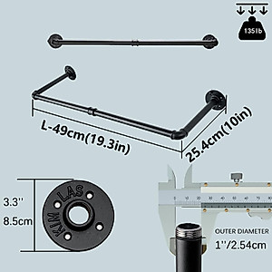 Clothes Rack, Industrial Pipe Wall Mounted Garment Rack, Heavy Duty Iron Pipe Clothing Garment Rail Multi-Purpose Detachable Hanging Clothes Shelf Hanging Rod ( Color : 2pcs , Size : L-49cm(19.3in) )