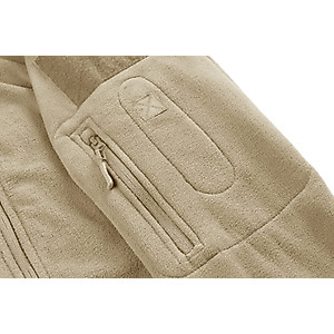 CRYSULLY Men's Tactical Front Zip Fleece Lining Hunting Mountaineering Jackets Windbreaker Coat Beige