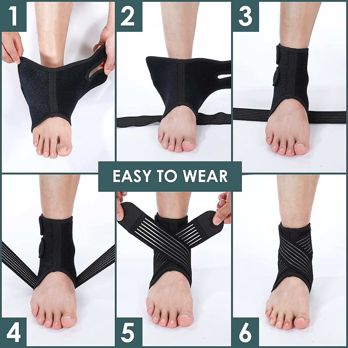 Achiou Ankle Compression Brace for Men & Wmen,Adjustable Ankle Support Brace (Pair),For Arch Support, Sprained Ankle, Achilles Tendonitis, Heel Spurs, Outdoor Sports, Joint Pain